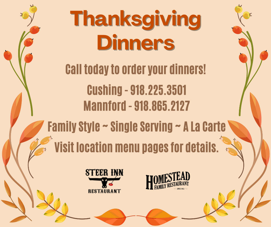 Mannford Menu | Steer Inn Restaurant
